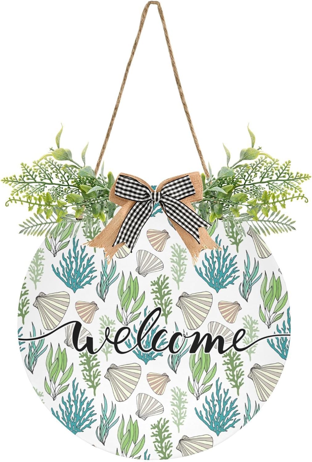 Coral Seashell Welcome Sign Farmhouse Front Porch Door Hanging Welcome ...