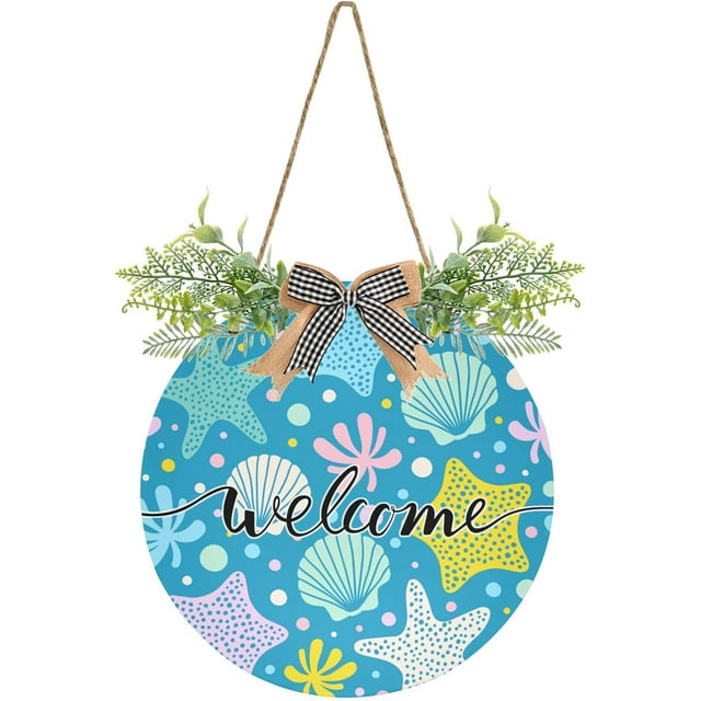 Coral Seashell Welcome Sign Farmhouse Front Porch Door Hanging Welcome ...