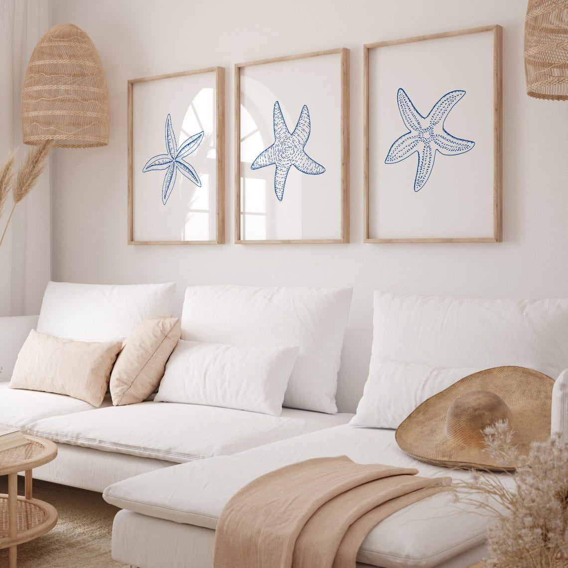 Coral Seaweed Navy Blue Prints Beach Gallery Wall Coastal Nautical ...