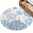 Coral Shell Area Rugs 4' (Round) Starfish Ocean Floor Rug Non Slip Low ...