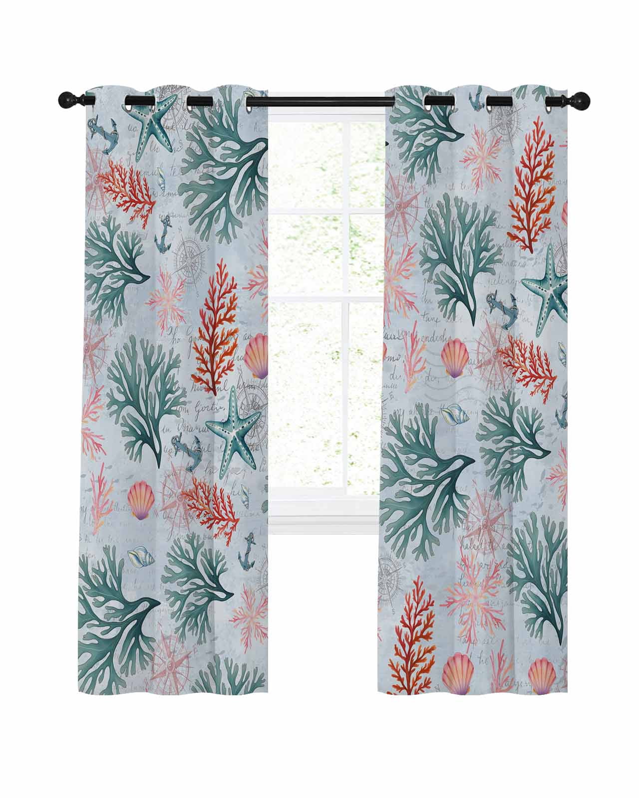 Coral Shell Blackout Curtains 45 Inch Length Watercolor Pink Green Red ...