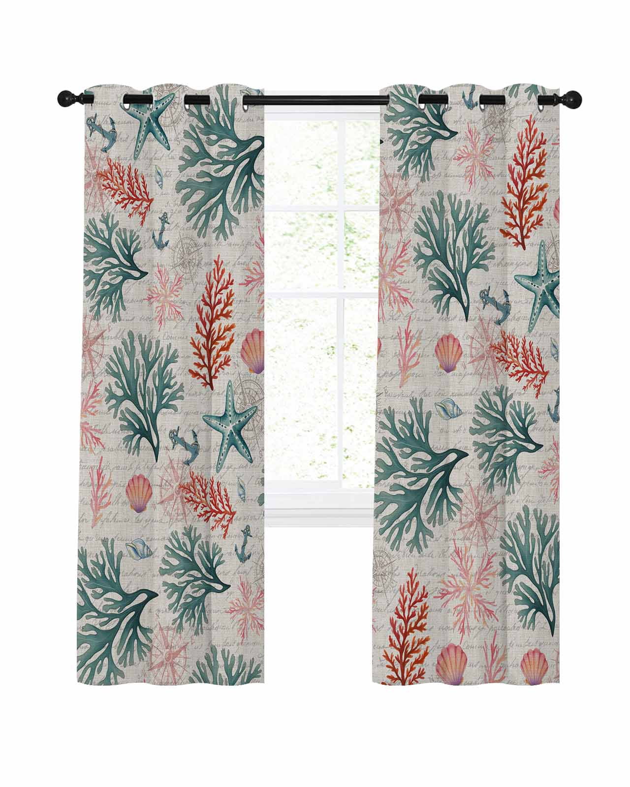 Coral Shell Blackout Curtains 63 Inch Length Watercolor Pink Green Red ...