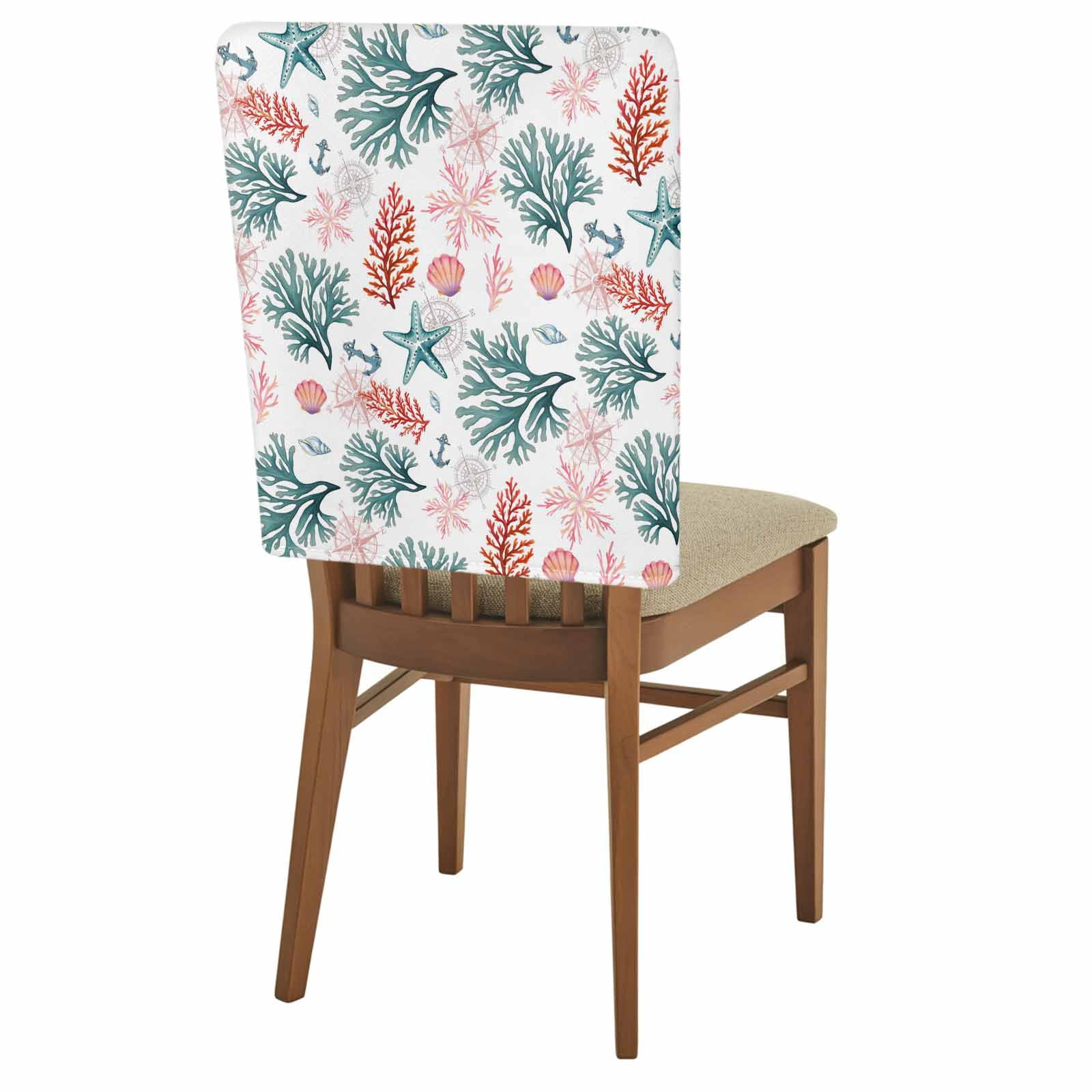 Coral Shell Chair Back Covers Set of 6, Watercolor Pink Green Red Coral ...
