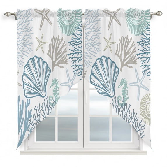 Coral Shell Swag Valances for Windows 36 inches Long, Starfish Seahorse ...