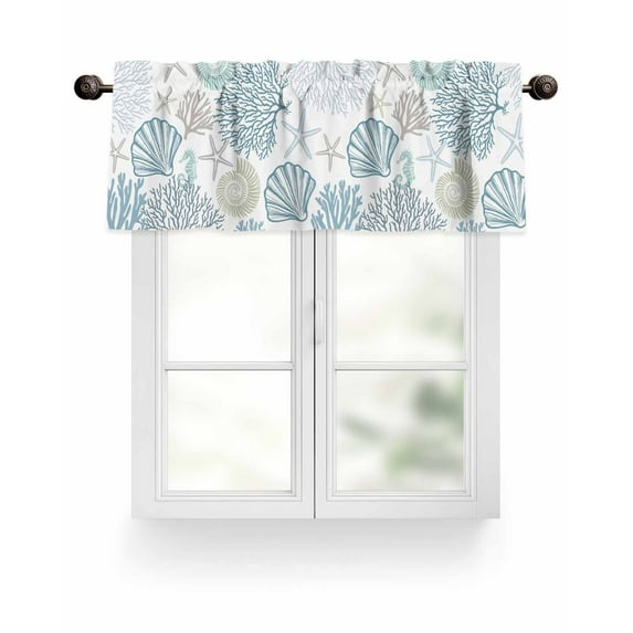 Coral Shell Valances for Windows Starfish Seahorse Blue Ocean Coastal ...