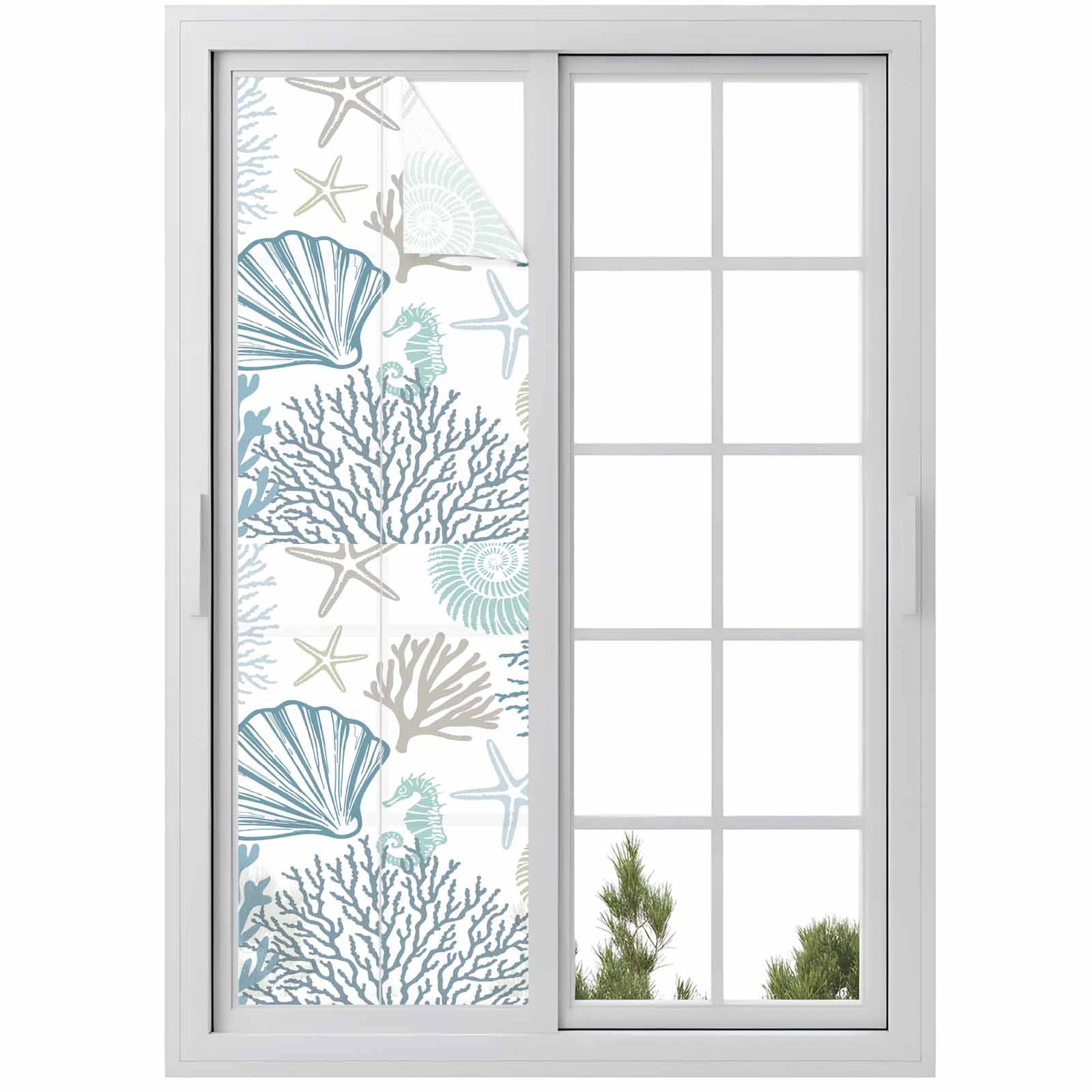 Coral Shell Window Privacy Film Starfish Seahorse Blue Ocean Coastal ...