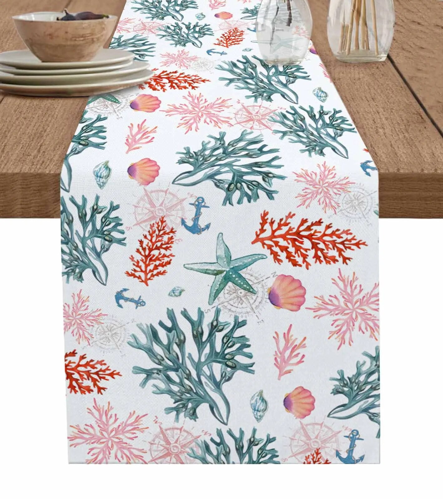Coral Star Anchor Shell Table Runner Wedding r Table Runner Home Dining ...