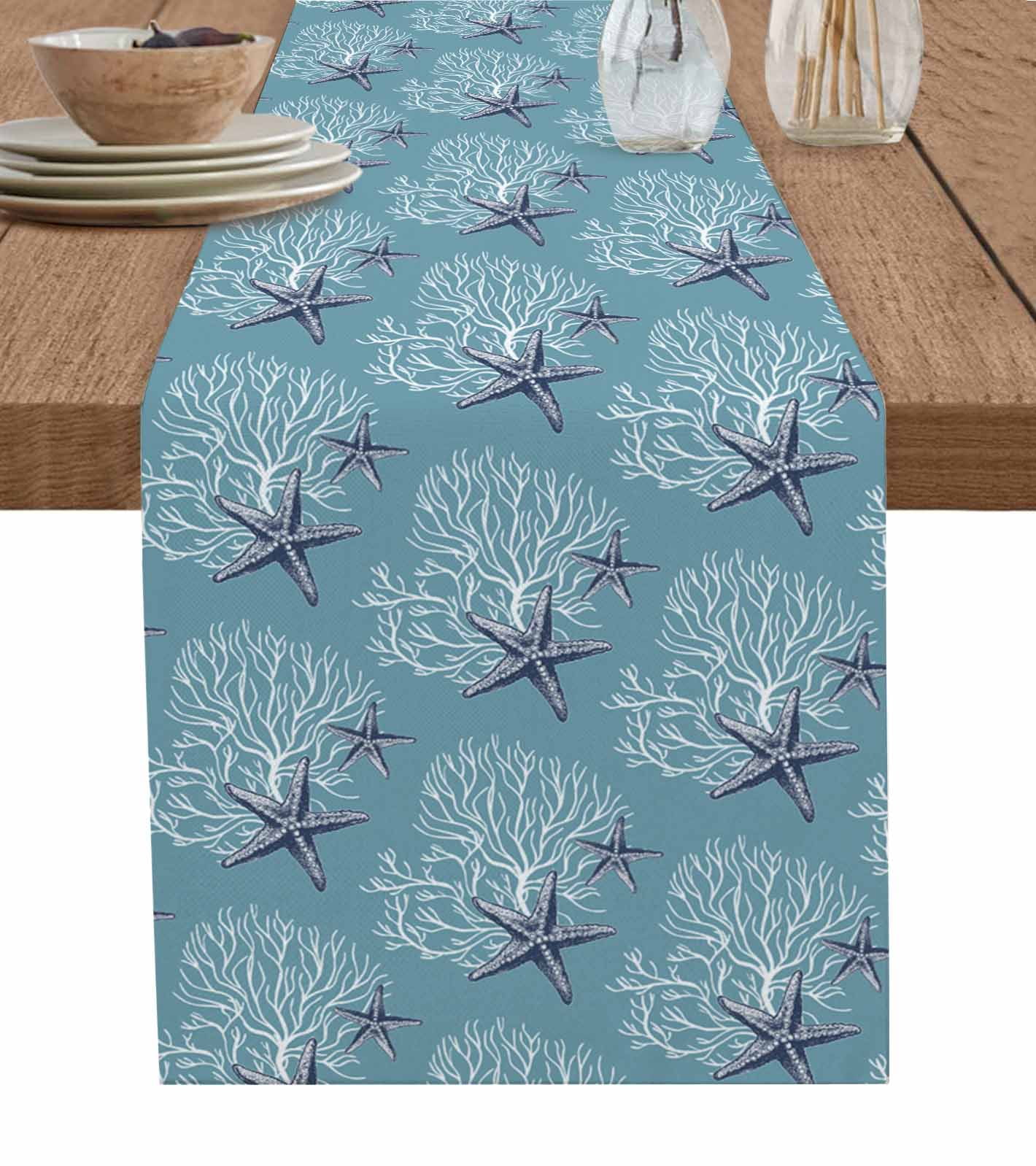 Coral Star Blue Table Runner Wedding r Table Runner Holiday Dining ...