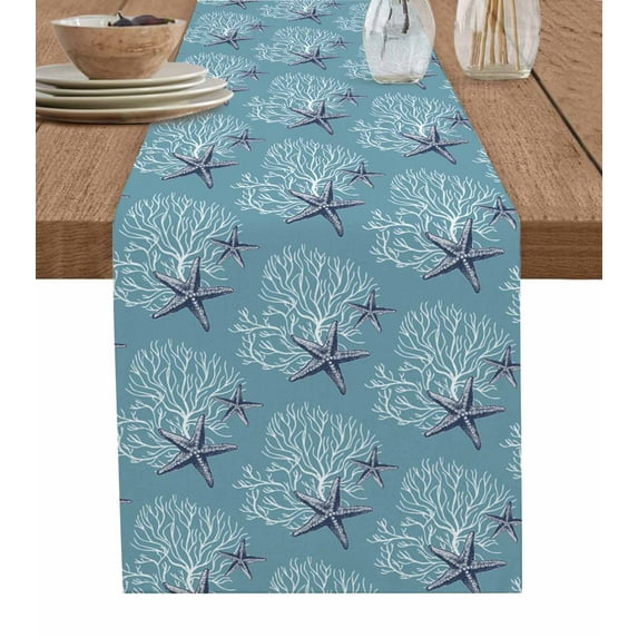 Coral Star Blue Table Runner Wedding r Table Runner Holiday Dining ...