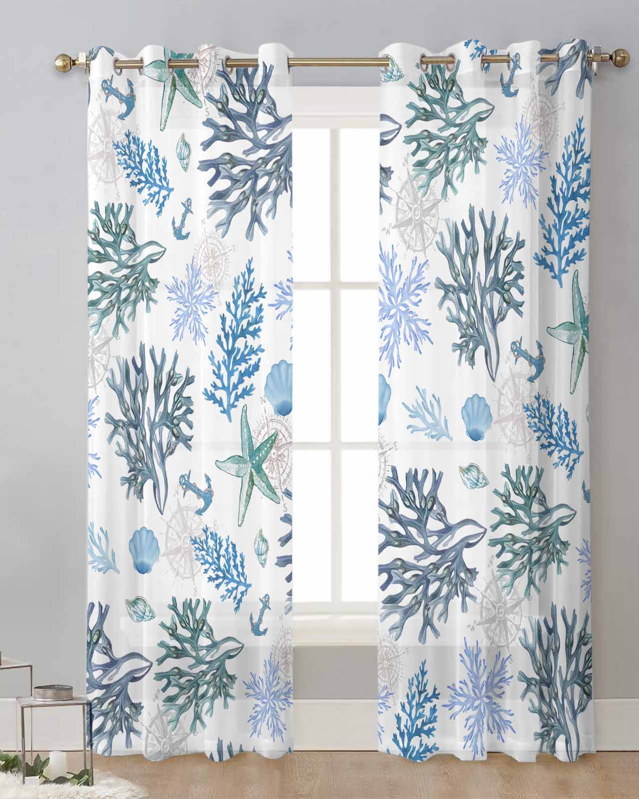 Coral Star Shells Sheer Curtains For Living Room Window Transparent ...