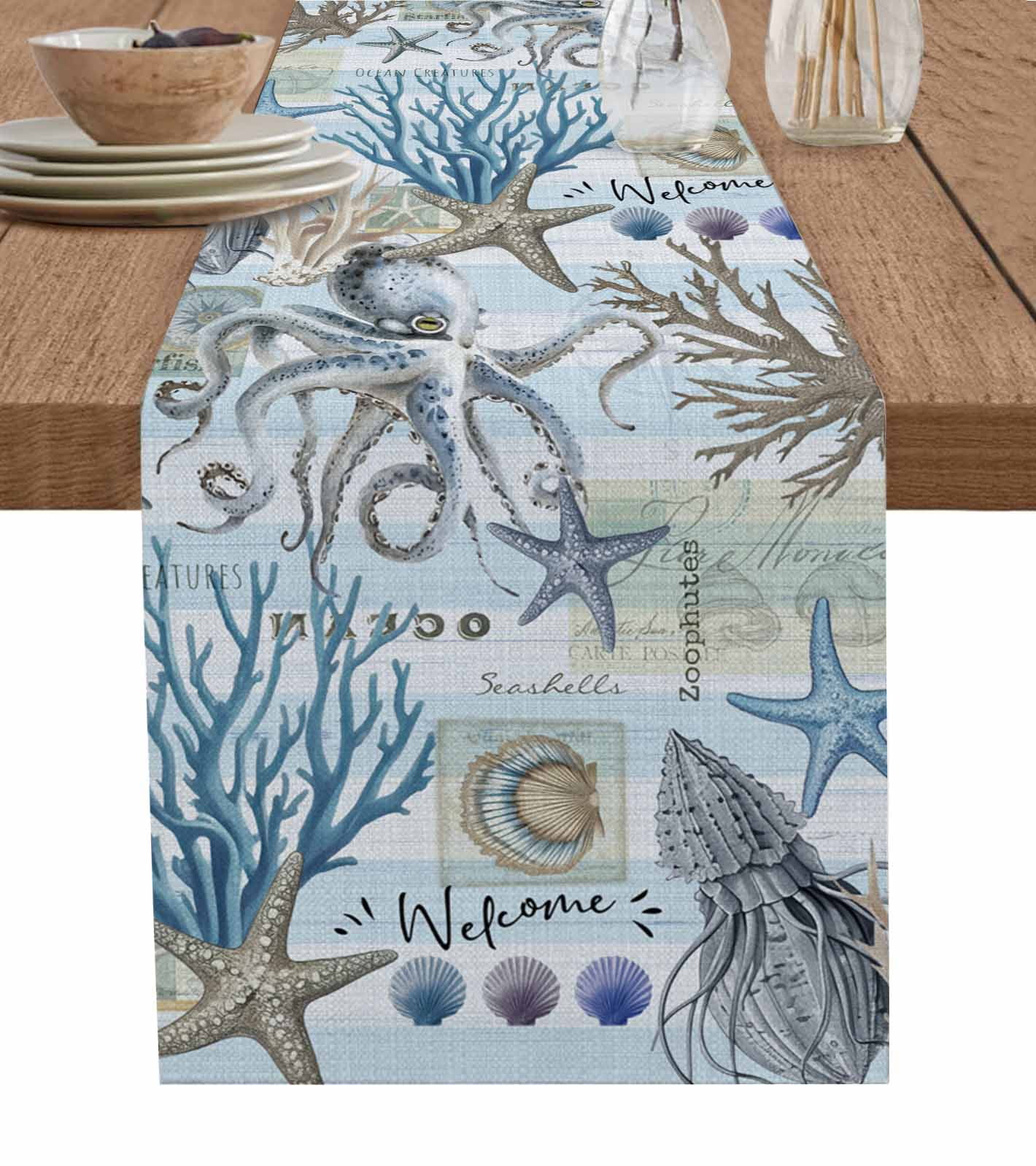 Coral Star Shells Table Runner Wedding Coffee Table Cover r Kitchen ...