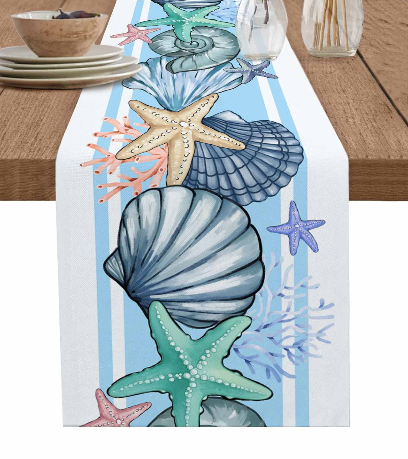 Coral Star Shells Table Runner Wedding Coffee Table Cover r Kitchen ...
