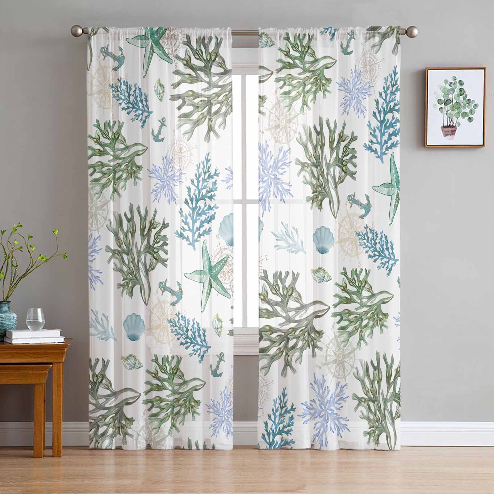 Coral Star Shells Triangle Tulle Sheer Window Curtains For Living Room ...