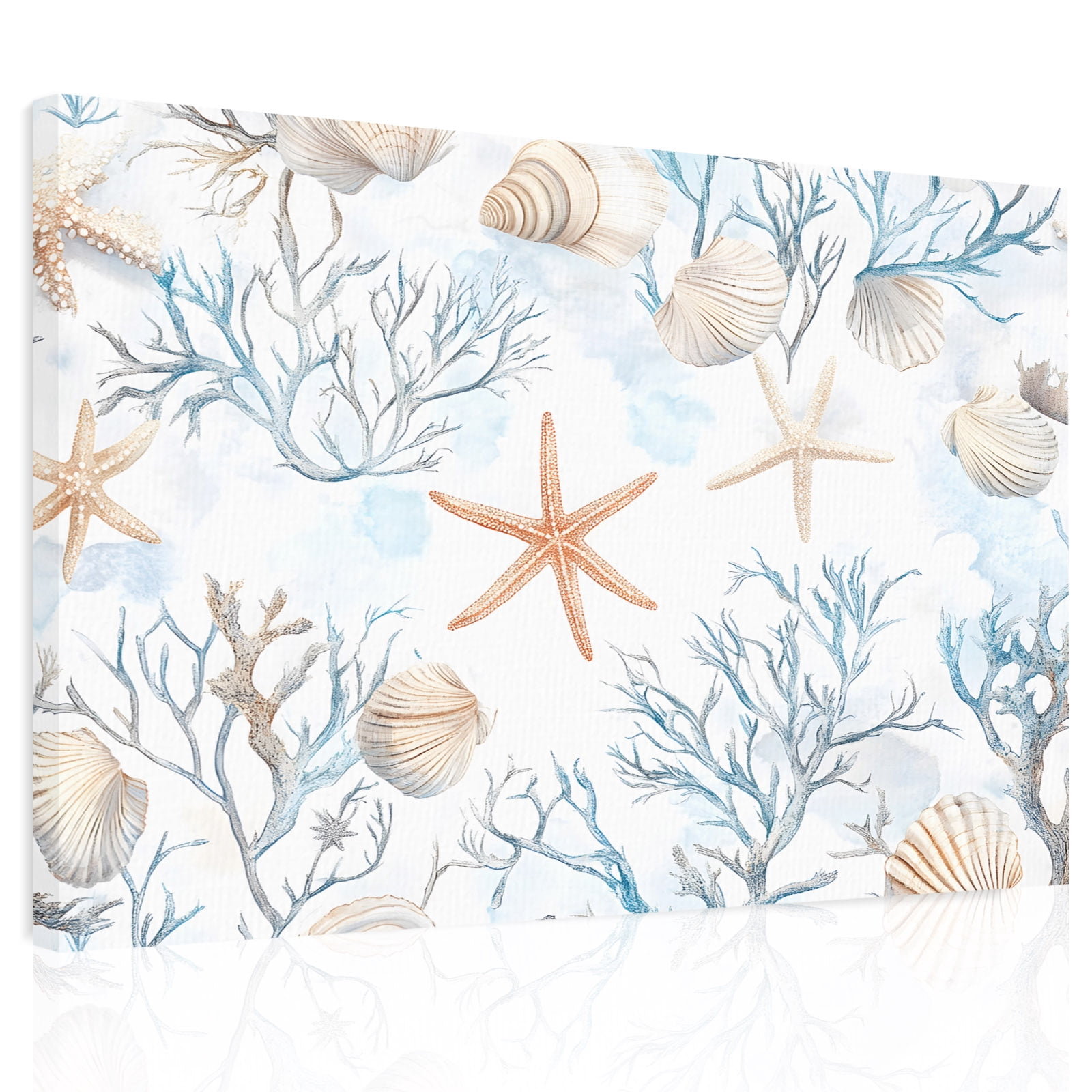Coral Starfish Canvas Print Wall Art, Ocean Coastal Summer Nautical ...