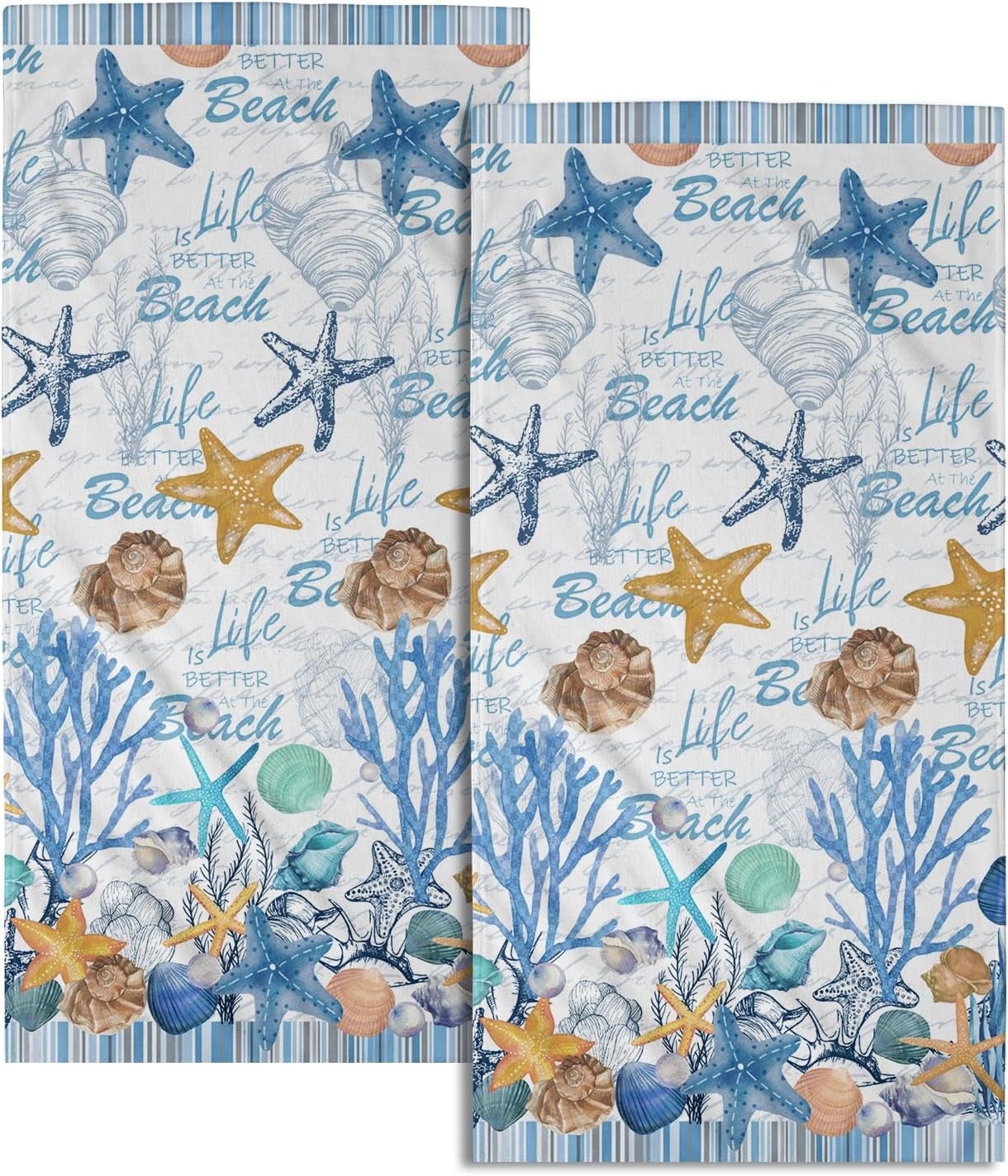 Coral Starfish Hand Towels for Bathroom，Nautical Coastal Seashell Guest ...