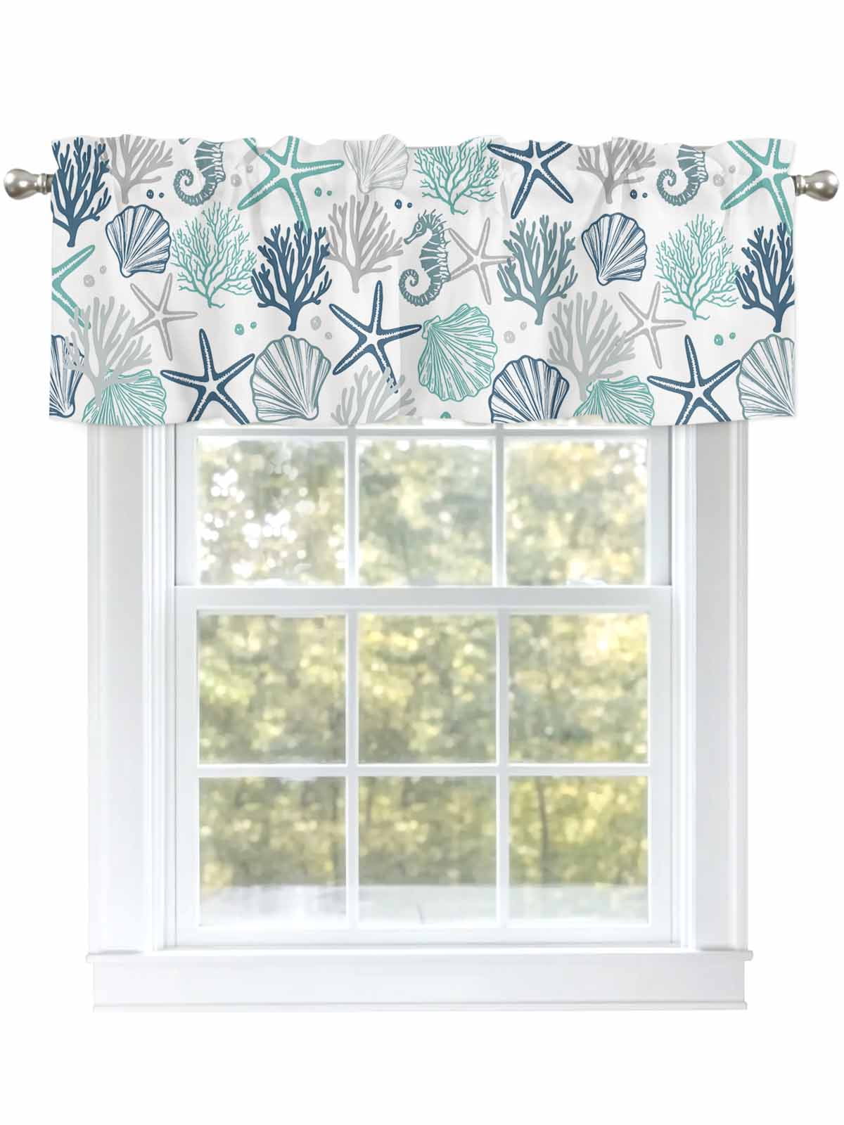 Coral Starfish Seahorse Shell Valances for Windows, Rod Pocket Kitchen ...