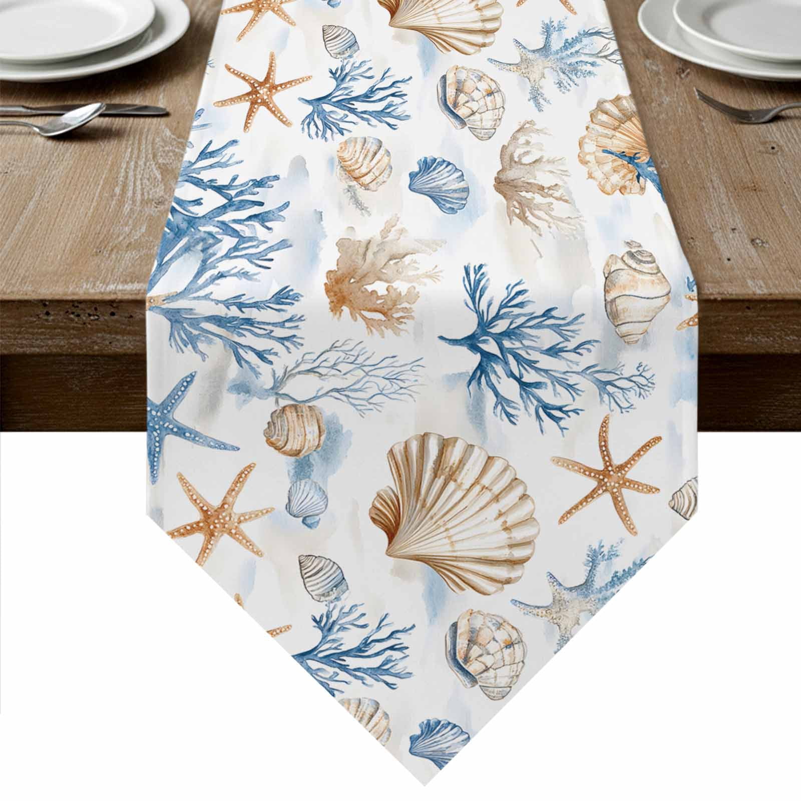 Coral Starfish Table Runner Linen Burlap Table Runner 72 Inches Long ...