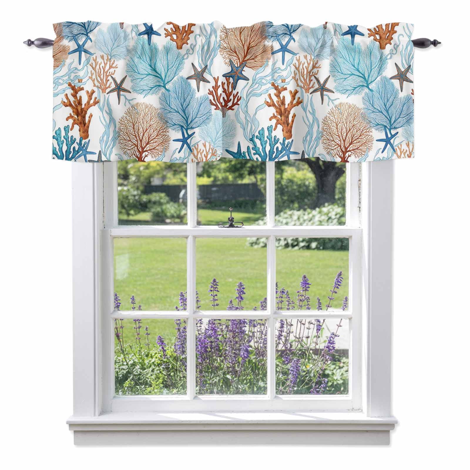 Coral Stars Valance Curtain for Windows Summer Sea Blue Brown Corals ...