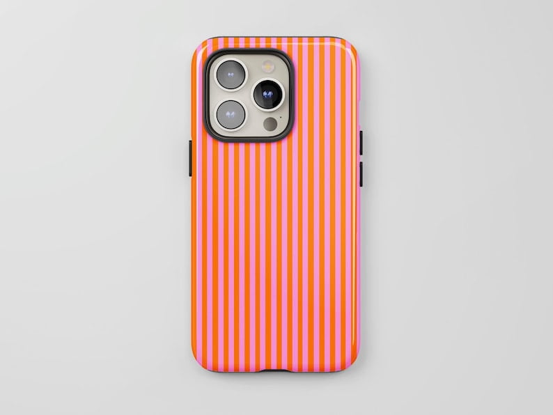 Coral Striped Tough Phone Case, Modern Minimalist, Vibrant Aesthetic ...