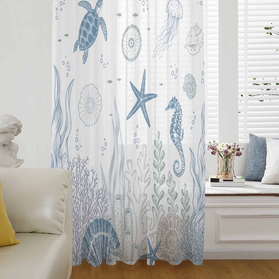Coral Summer Coastal Sheer Curtains 72 Inch Length, Light Filtering ...