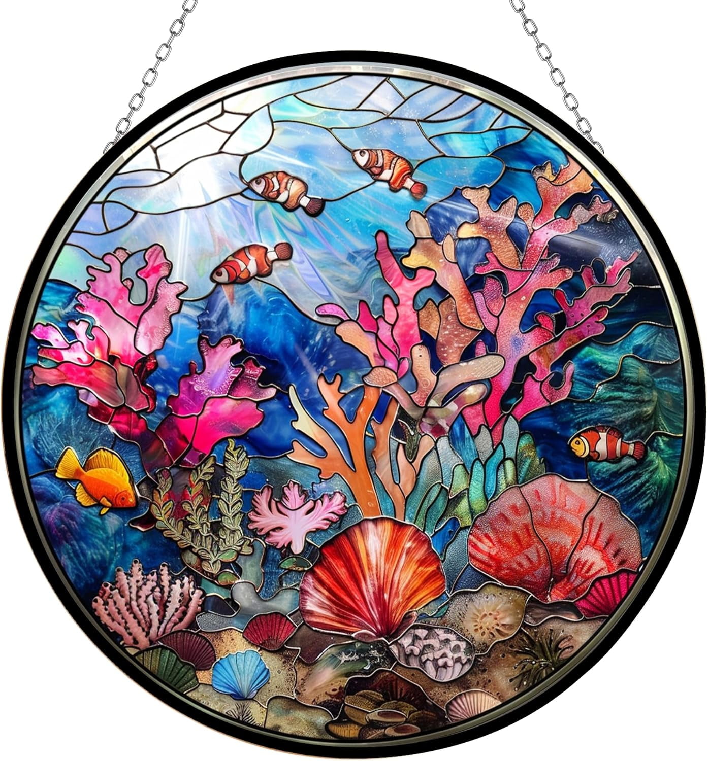 Coral Suncatchers for Windows, Stained Glass Window Hangings,Hand-Painted Glass Panel Perfect ...
