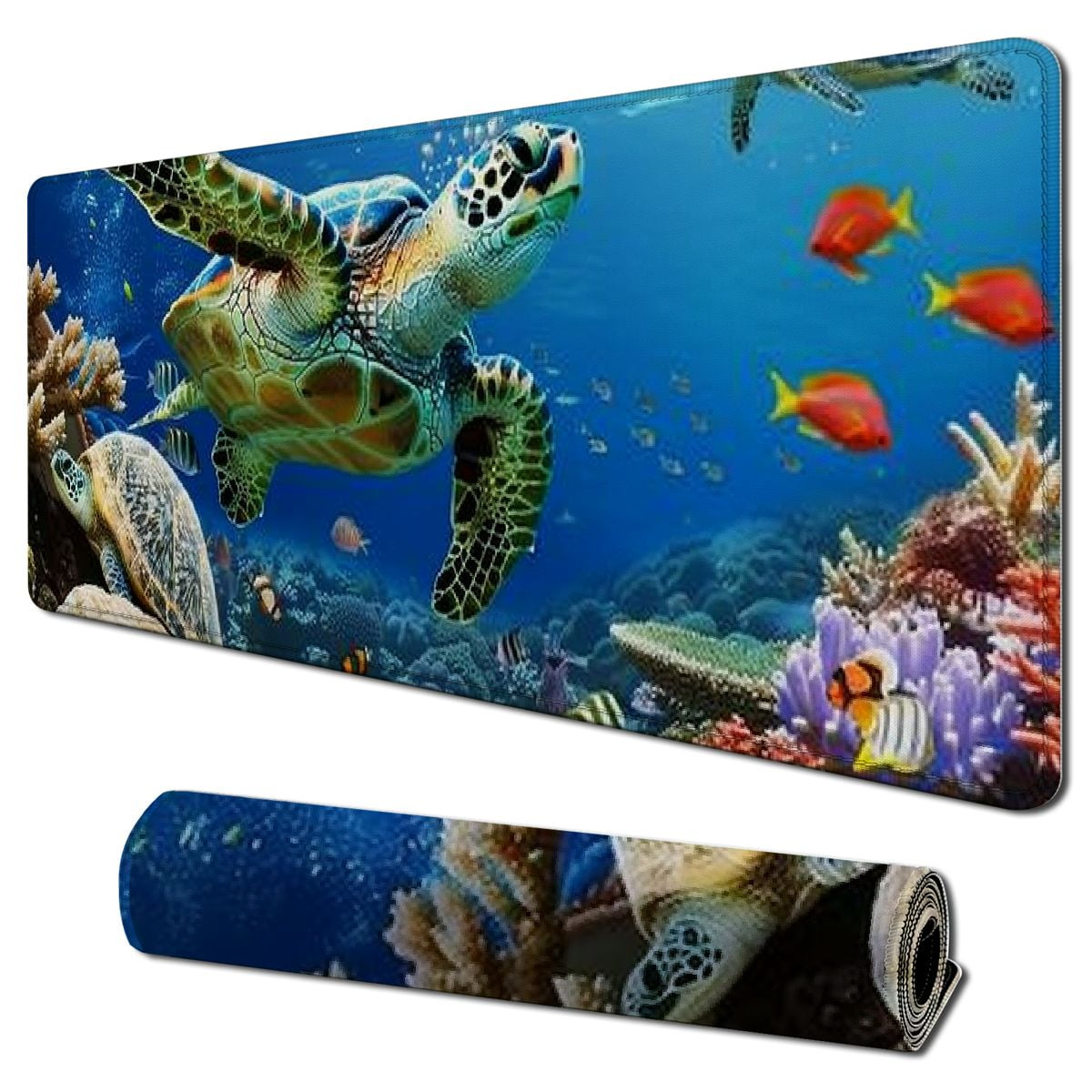 Coral Turtle Underwater World Mouse Pad, Blue Rectangular Mouse Pad ...