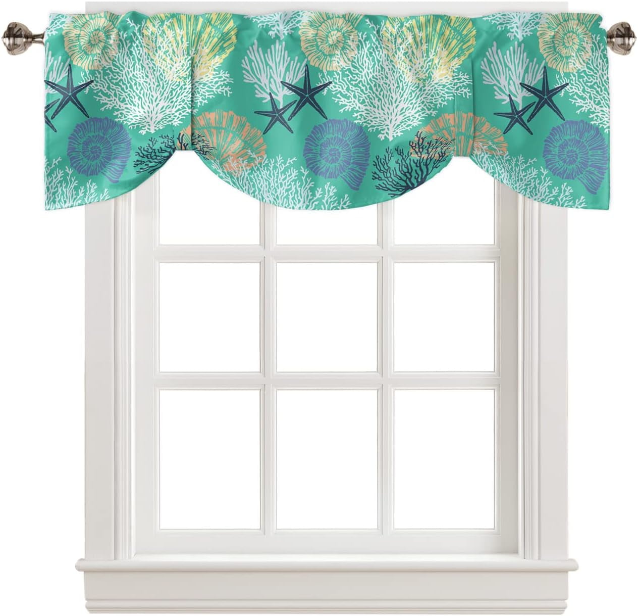 Coral Valance for Windows StarSeashell Curtains Valances Blue Ocean ...