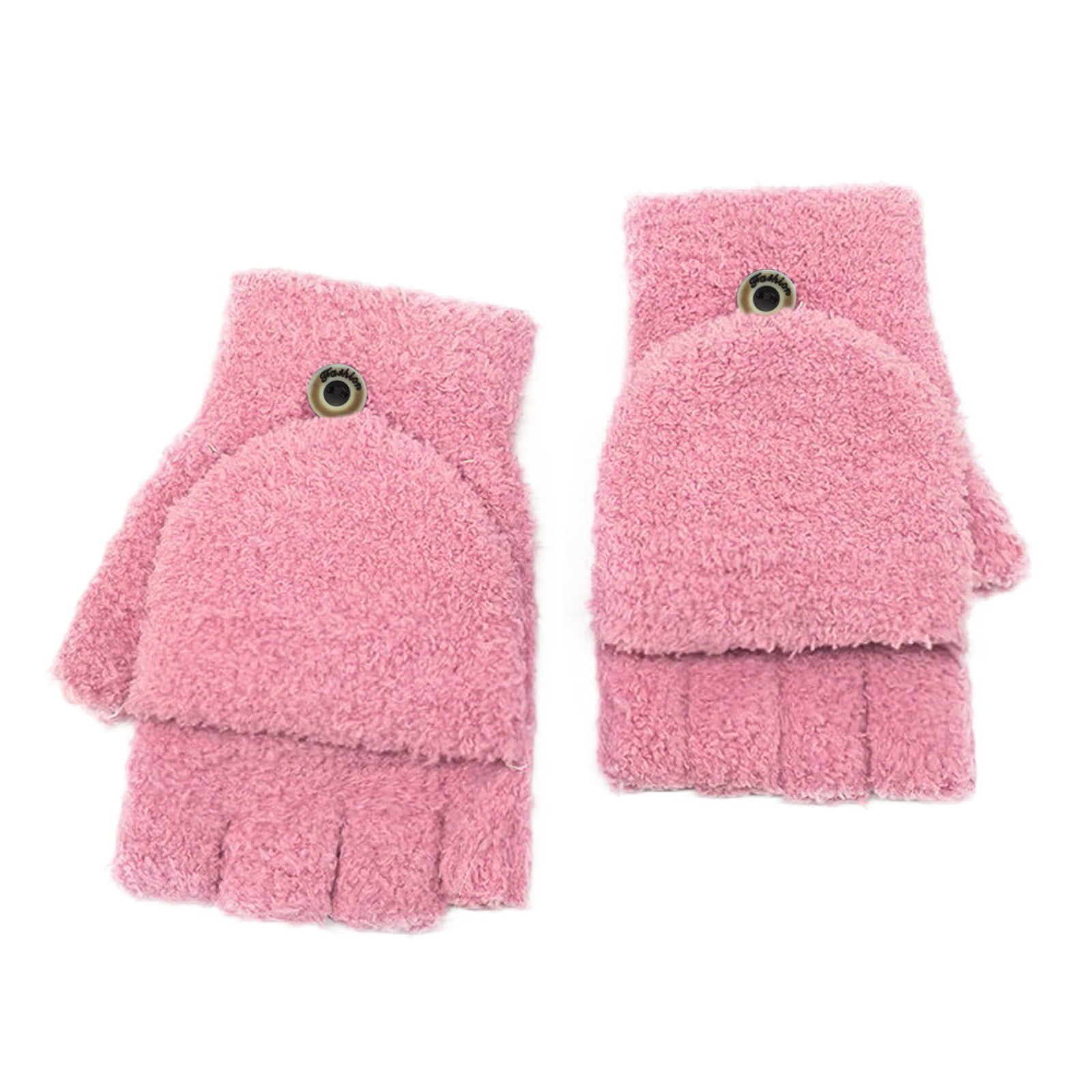 Coral Velvet Knitted Warm Convertible Flip Mittens Top Fingerless ...