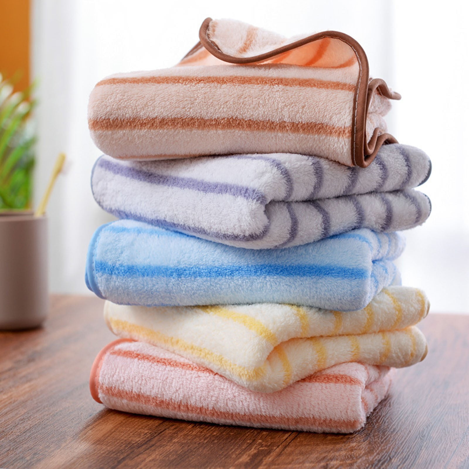 Coral Velvet Towel Soft Absorbent Face Towel Cation Stripe Floor Towel ...