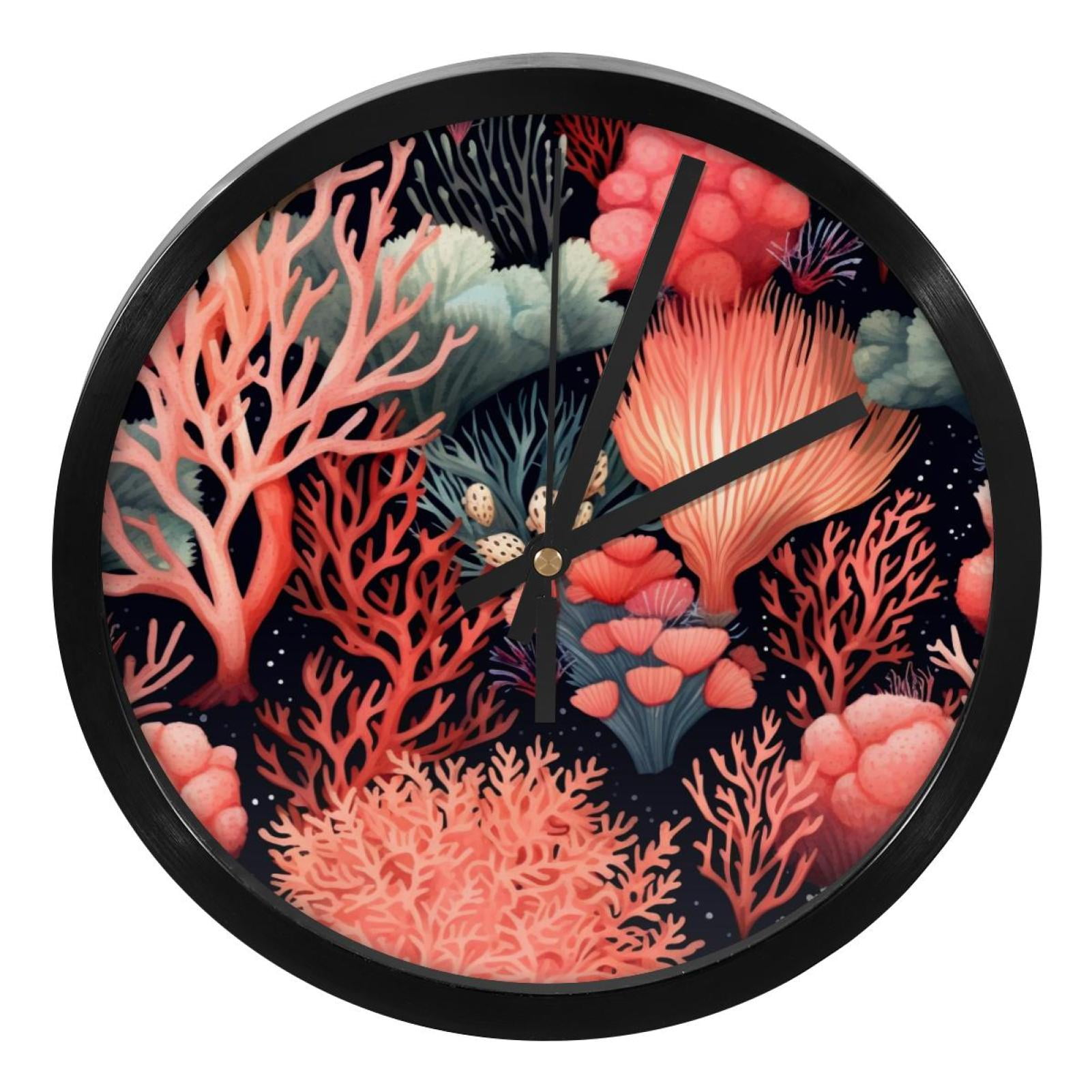 Coral Wall Clock, 9.8 Inches, Silent, Not Ticking, Round Digital Clock ...