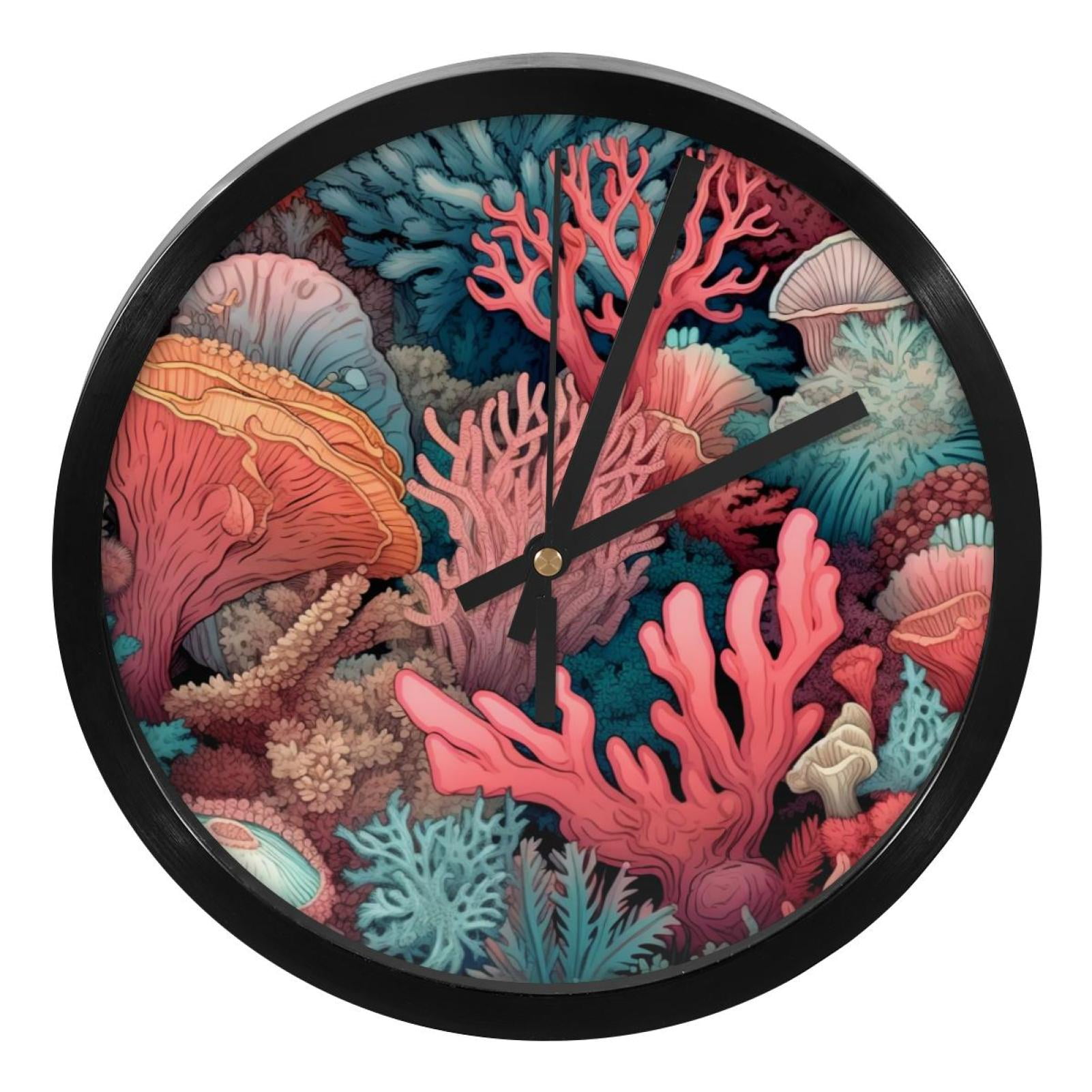 Coral Wall Clock, 9.8 Inches, Silent, Not Ticking, Round Digital Clock ...