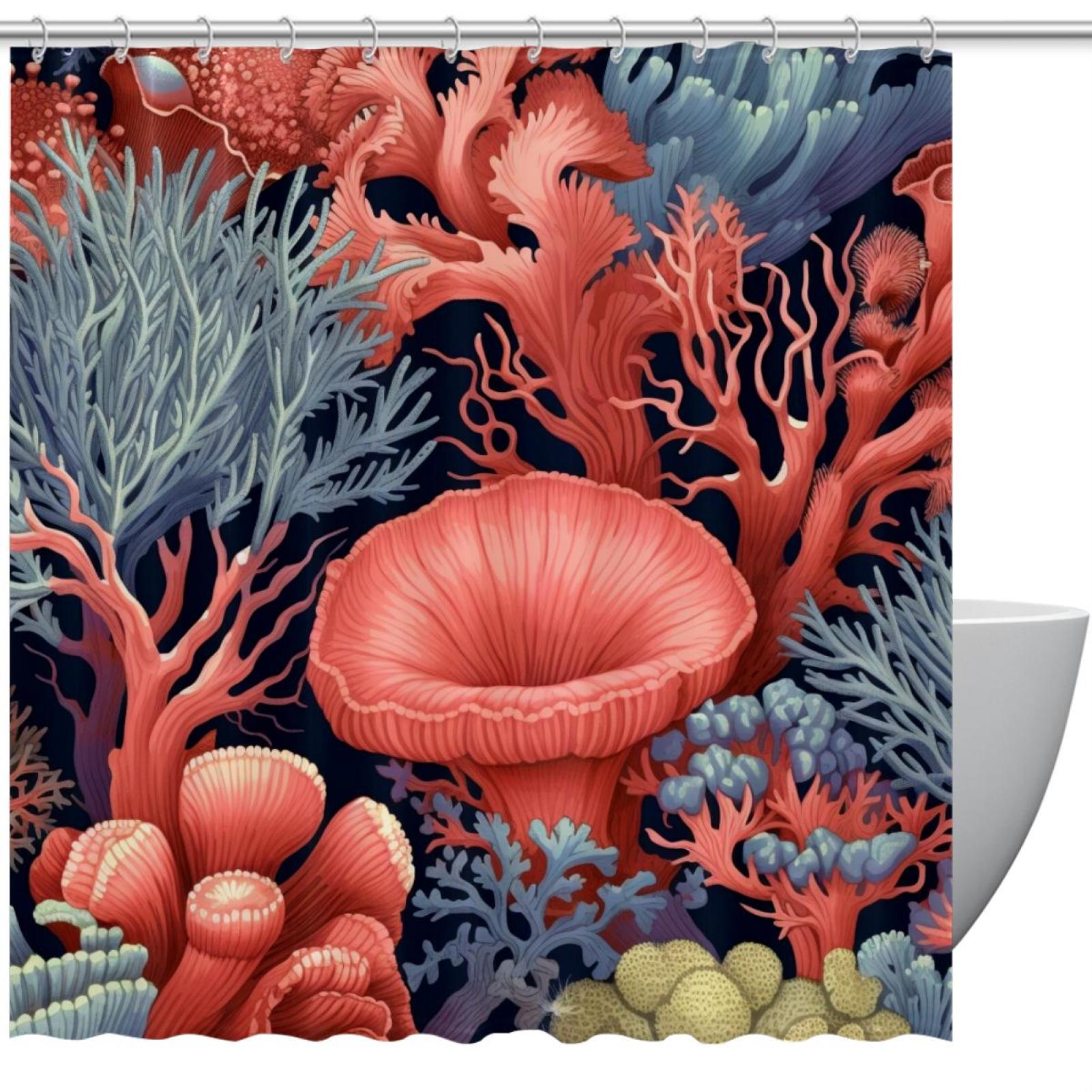 Coral Waterproof Printed Bathroom Decoration Shower Curtain Set with ...