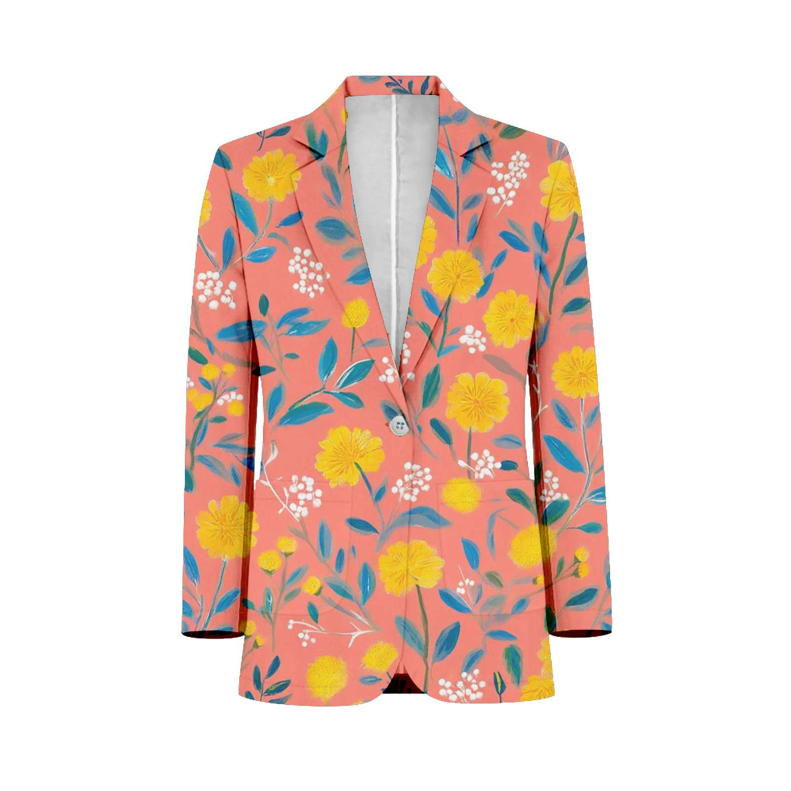 Coral Yellow Floral Painted Pattern Mens Suits Shawl Collar Slim Fit ...