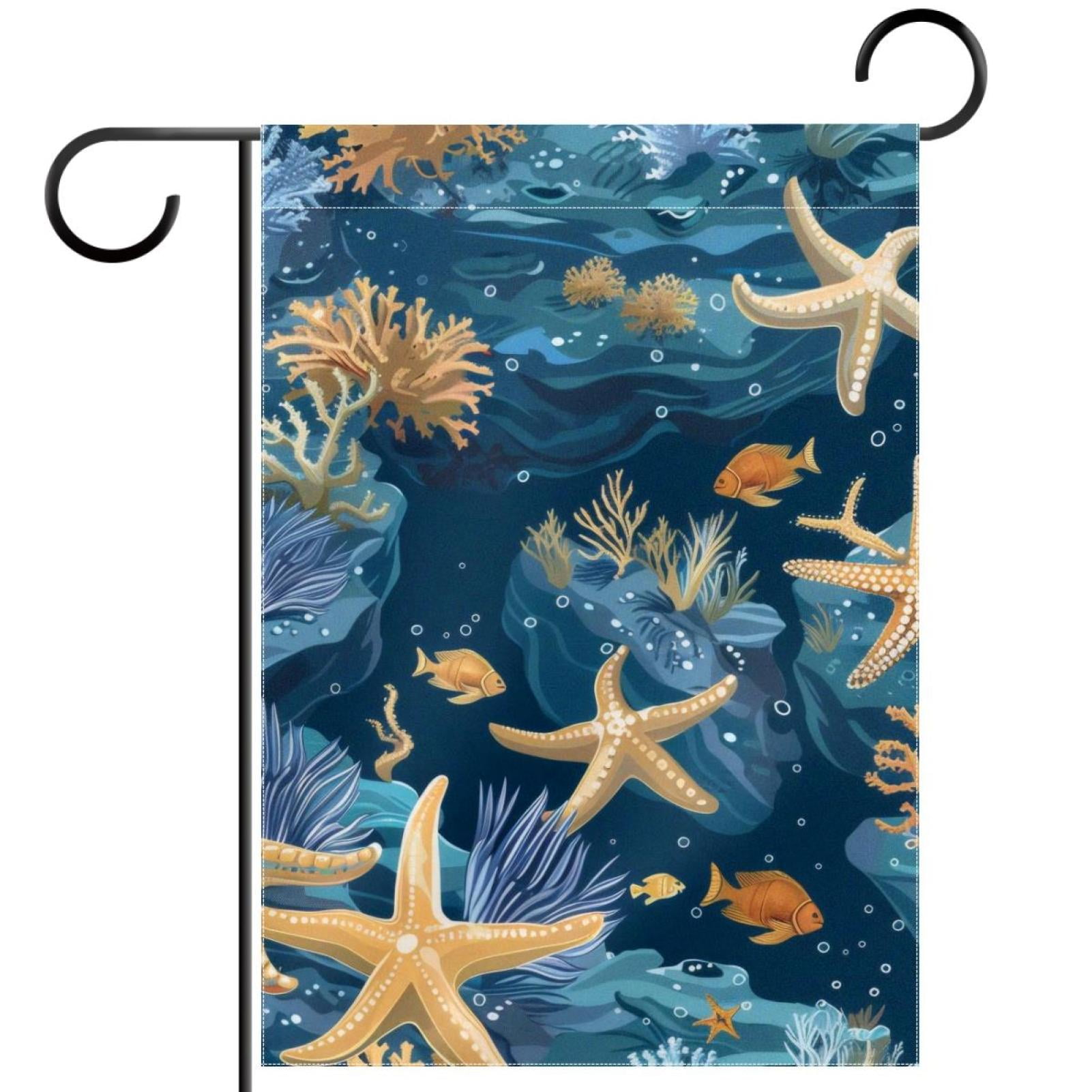 Coral and Starfish Underwater Pattern Garden Flag Double Sided House ...