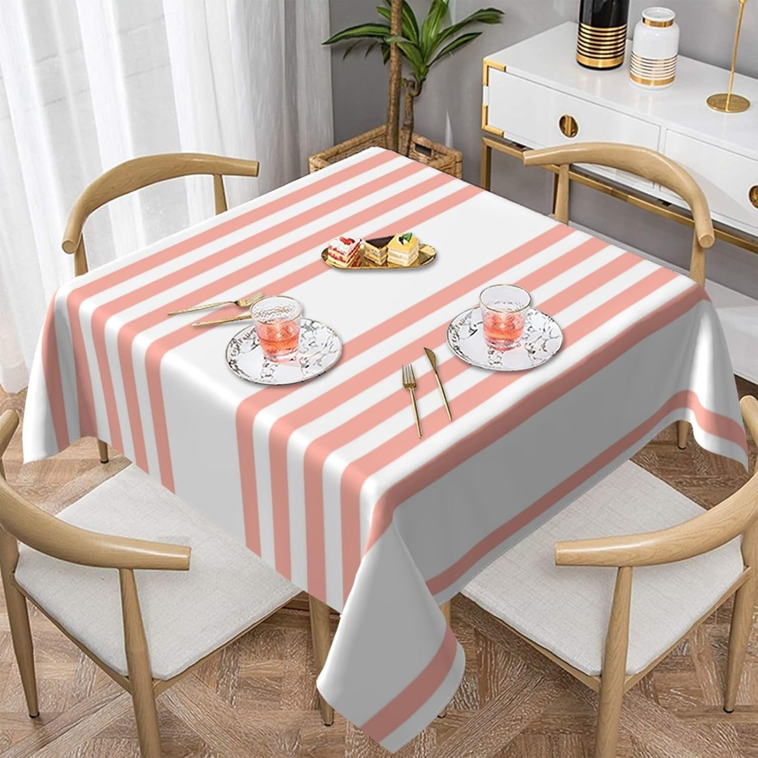 Coral and White Soft Tablecloth Square Dinng Table Covers for Kitchen ...