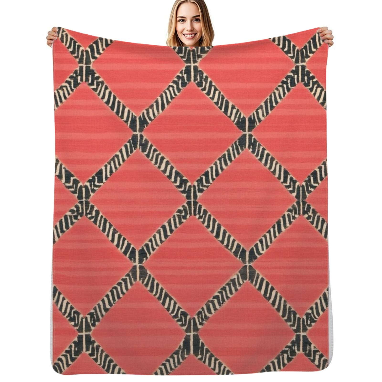 Coral black diamond pattern rug Soft Blanket Travel Bedding Throws ...