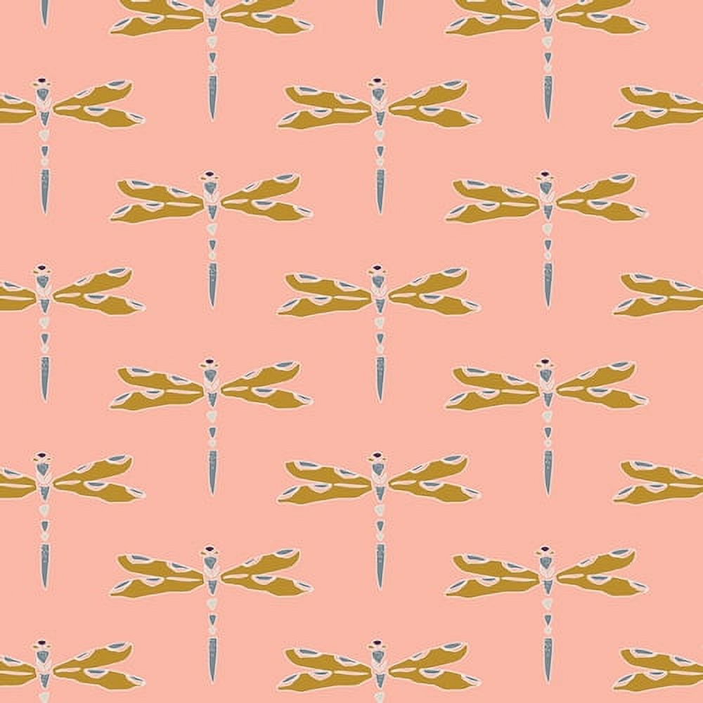 Coral dragonfly fabric, Art Gallery Nox Iridescence Aglow cotton, Sold ...