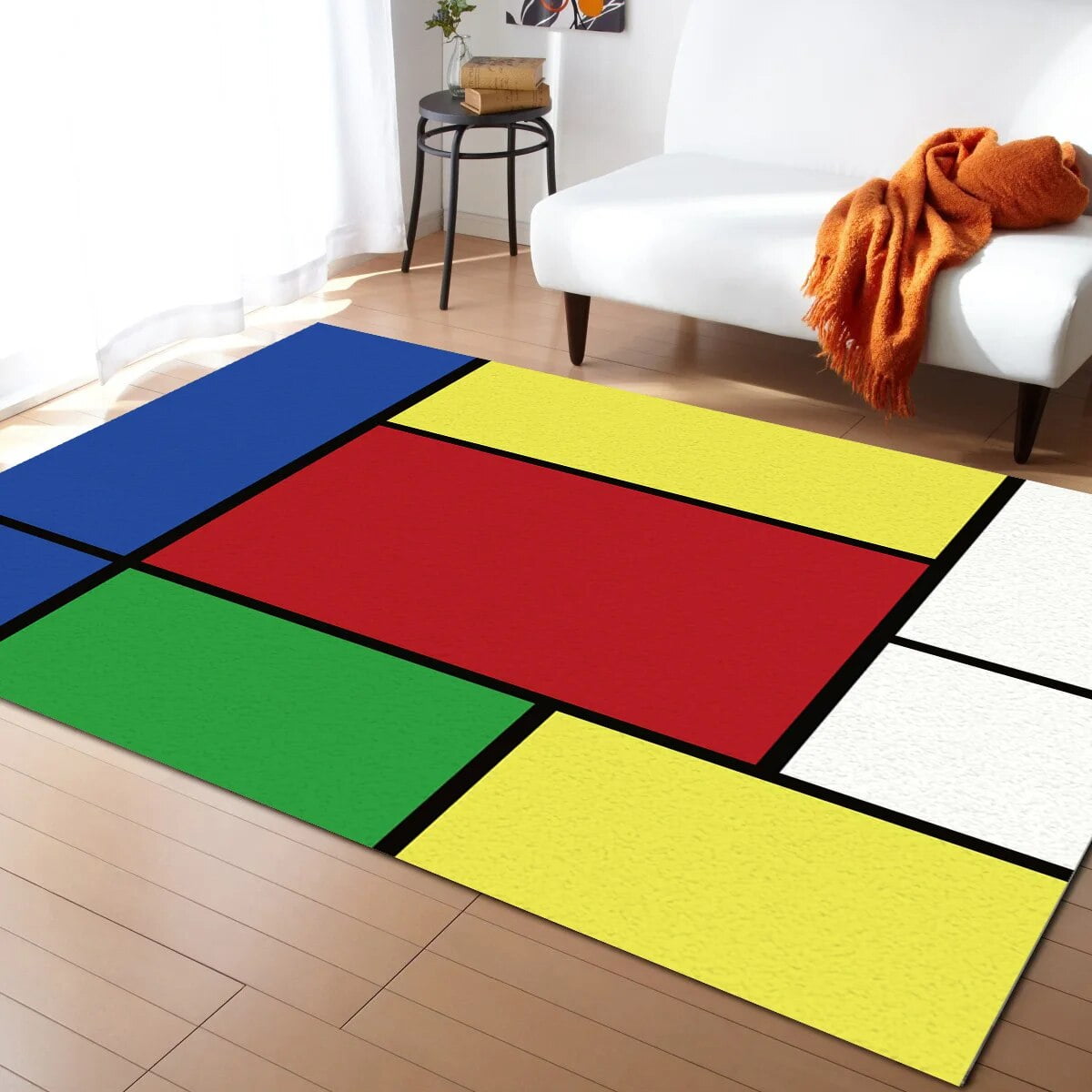 Coral velvet Abstract Geometric Block Color Carpets for Living Room ...