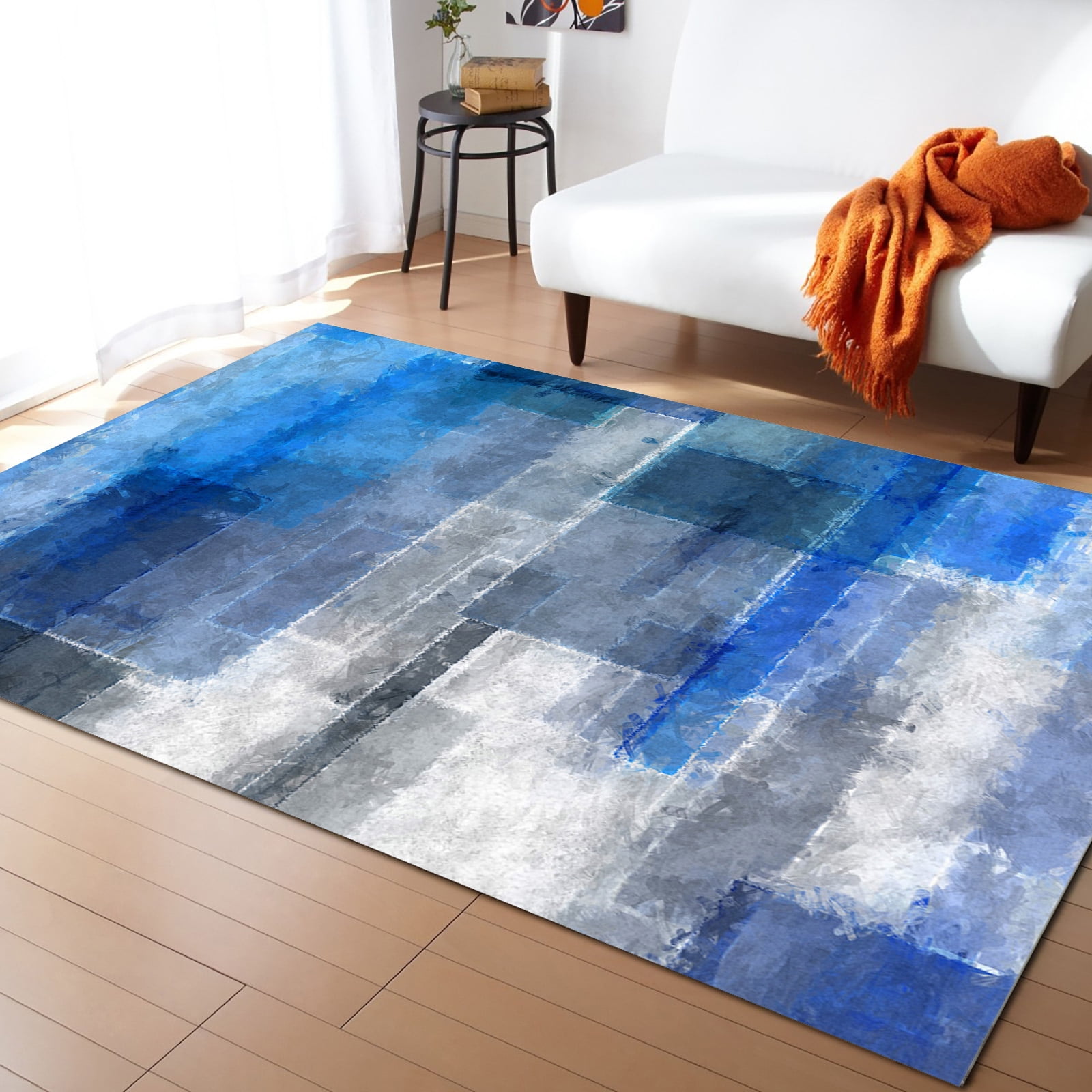 Coral velvet Abstract Oil Painting Geometric Blue Carpet Area Rug ...