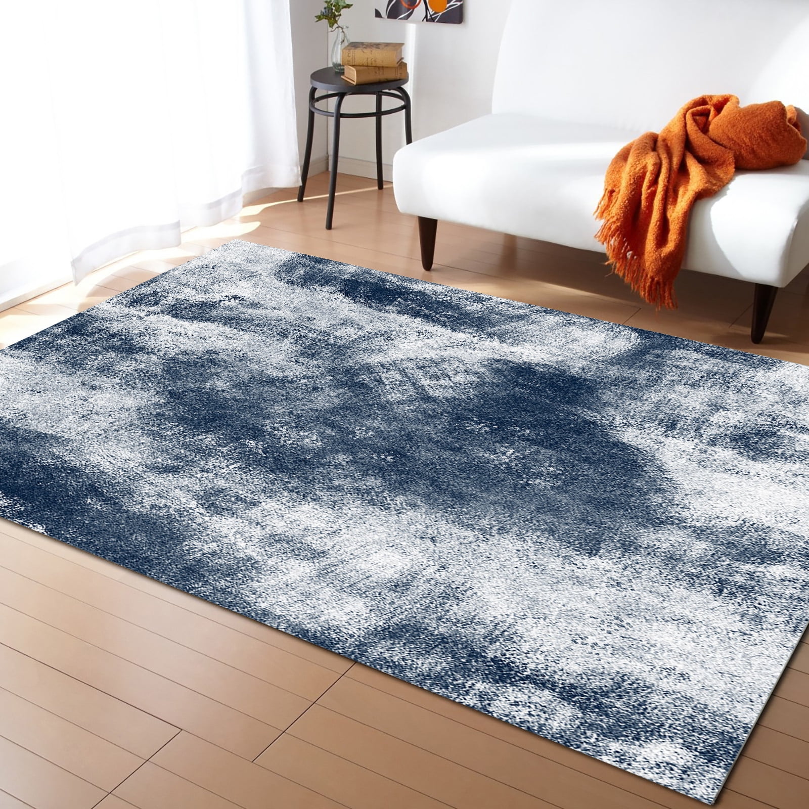Coral velvet Abstract Retro Blue Grey Living Room Carpet Coffee Table ...