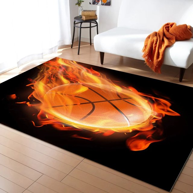 Coral velvet Basketball Flame Carpets for Living Room Household Bedside ...