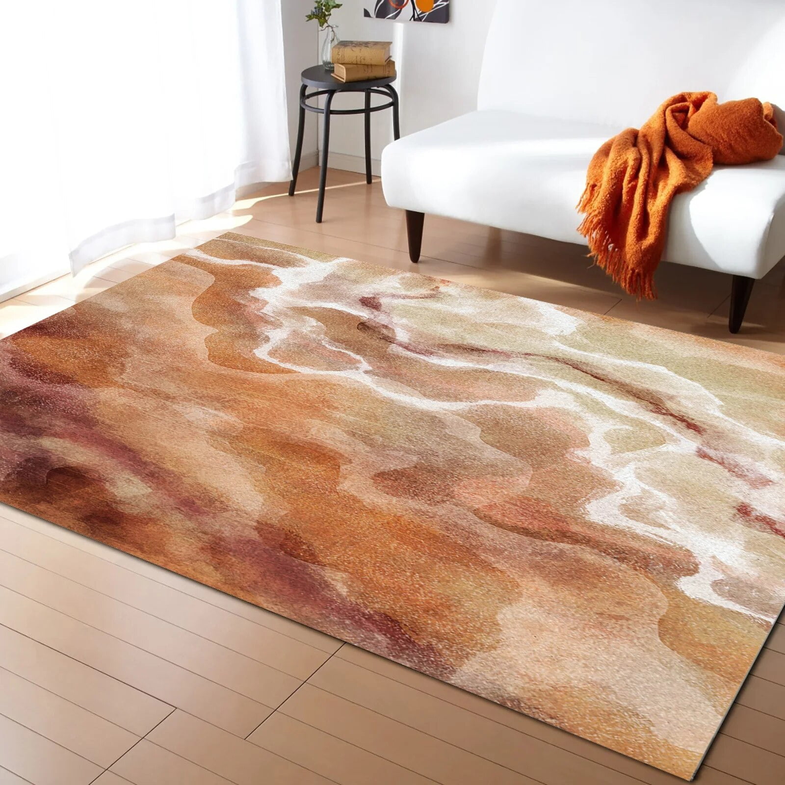 Coral velvet Beach Waves Bohemian Beach Gradient Carpet Area Rug ...