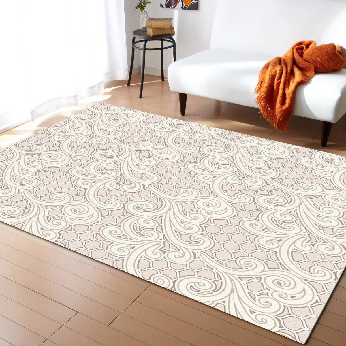 Coral velvet Beige Art Vine Pattern Living Room Floor Mat Children's ...