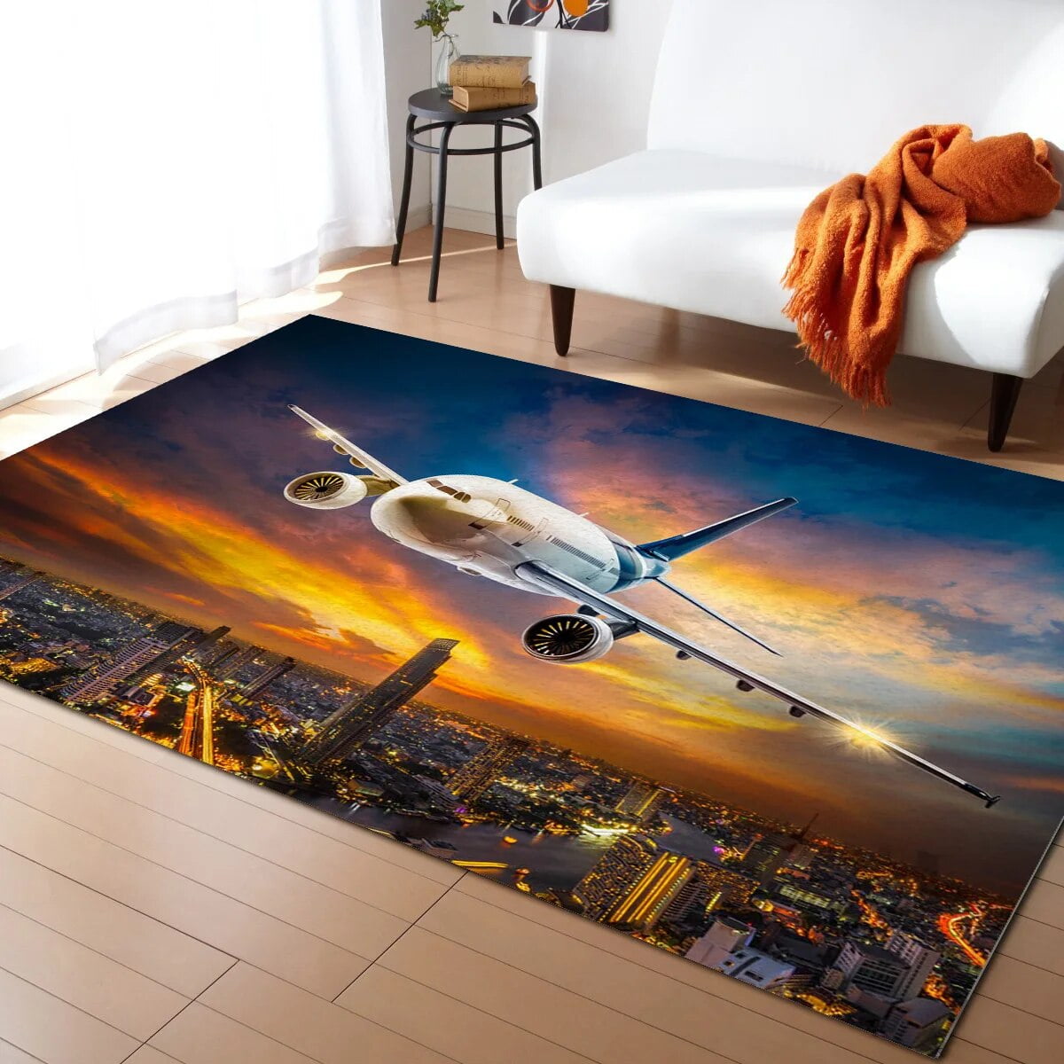 Coral velvet Black And White Retro Clouds Airplane Carpets for Living ...