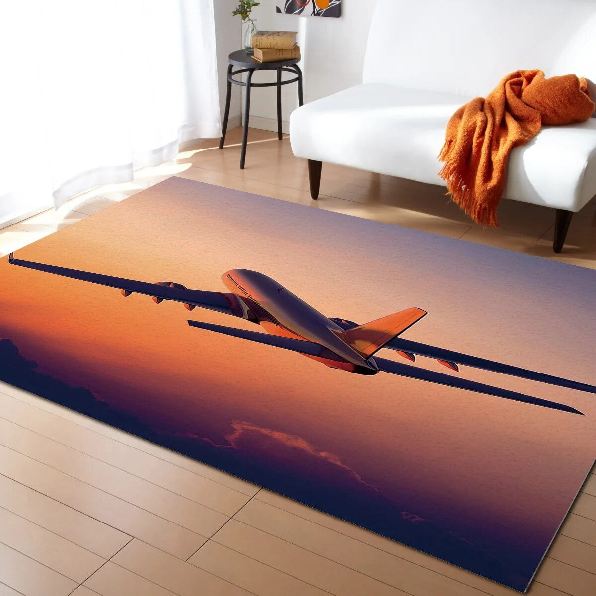 Coral velvet Black And White Retro Clouds Airplane Carpets for Living ...