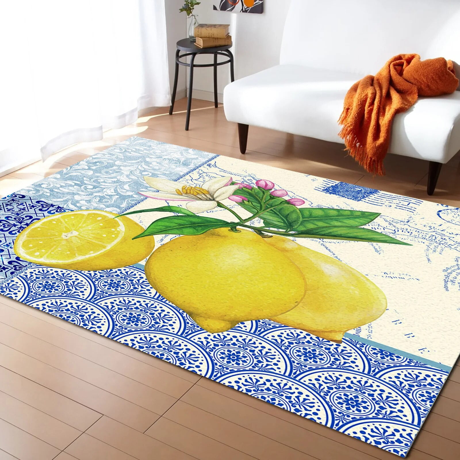Coral velvet Blue And White Porcelain Lemon Carpet Area Rug Children's ...