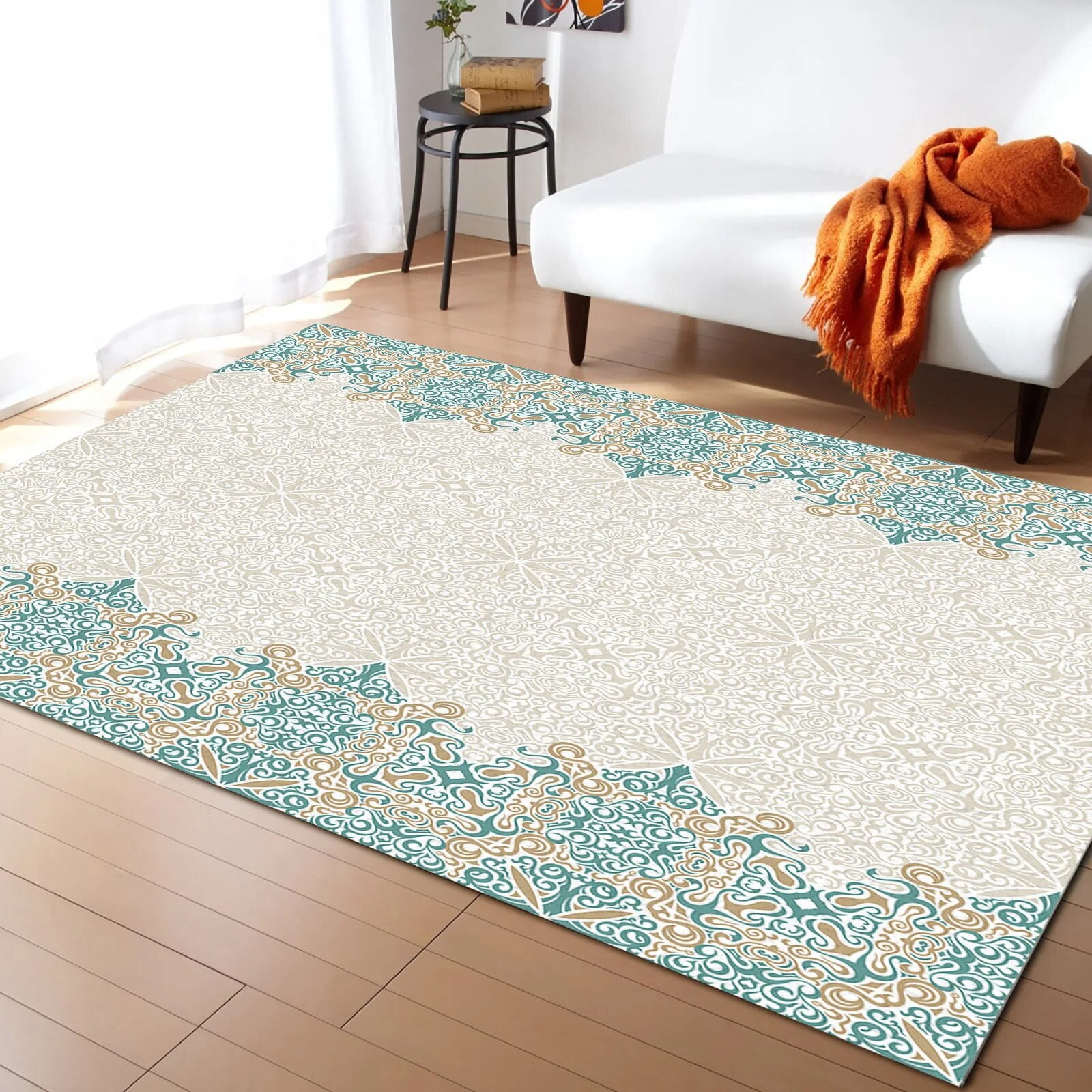 Coral velvet Blue Retro Nation Bohemian Graphics Living Room Floor Mat ...
