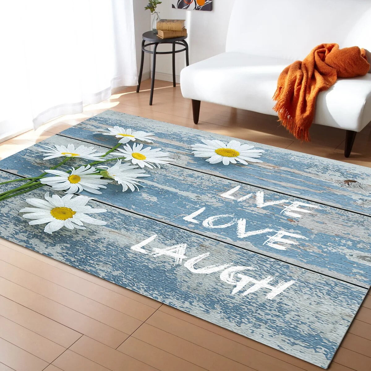 Coral velvet Blue Wood Grain Daisy Living Room Carpet Coffee Table ...