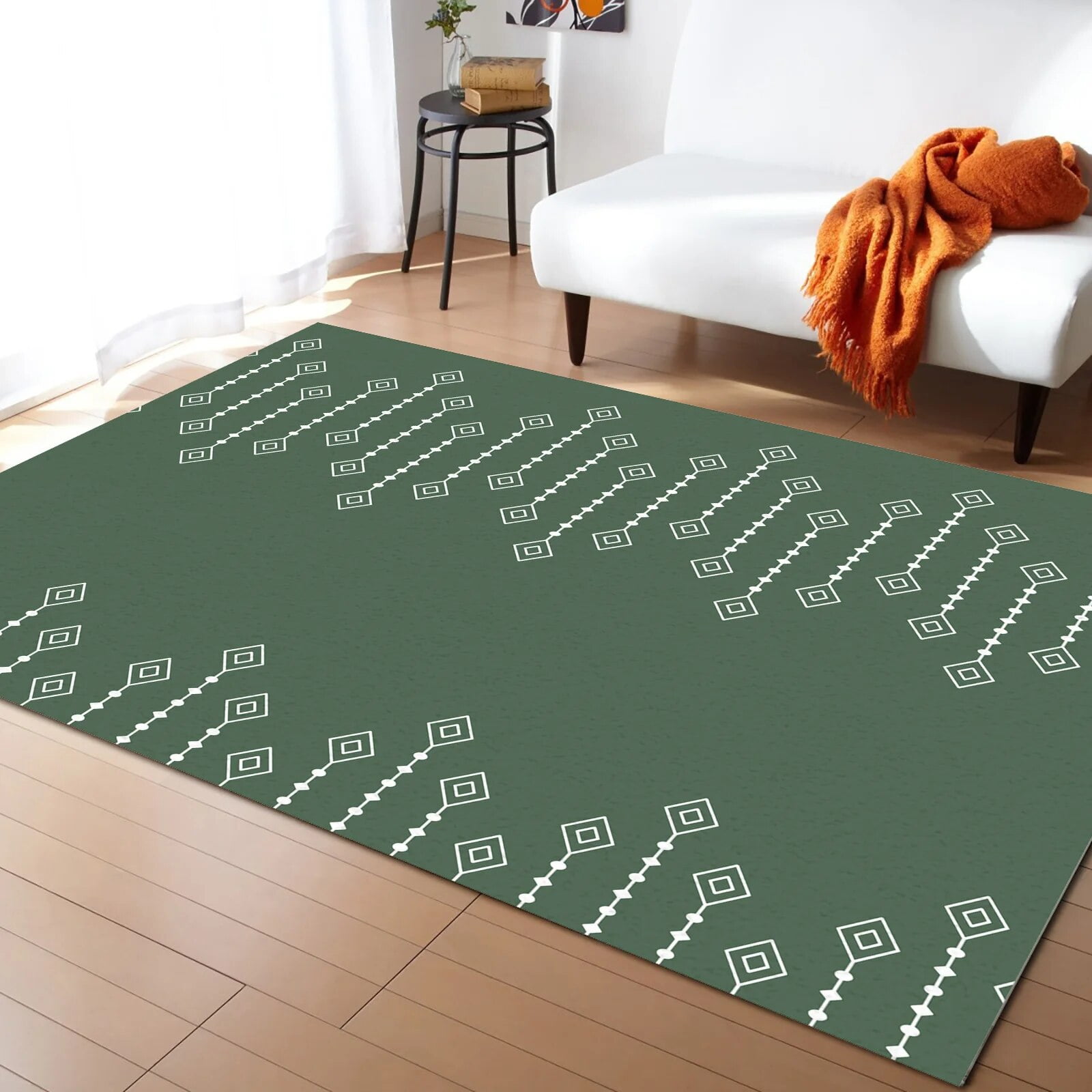 Coral velvet Bohemian Geometric Pattern Line Green Carpet Area Rug Kids ...