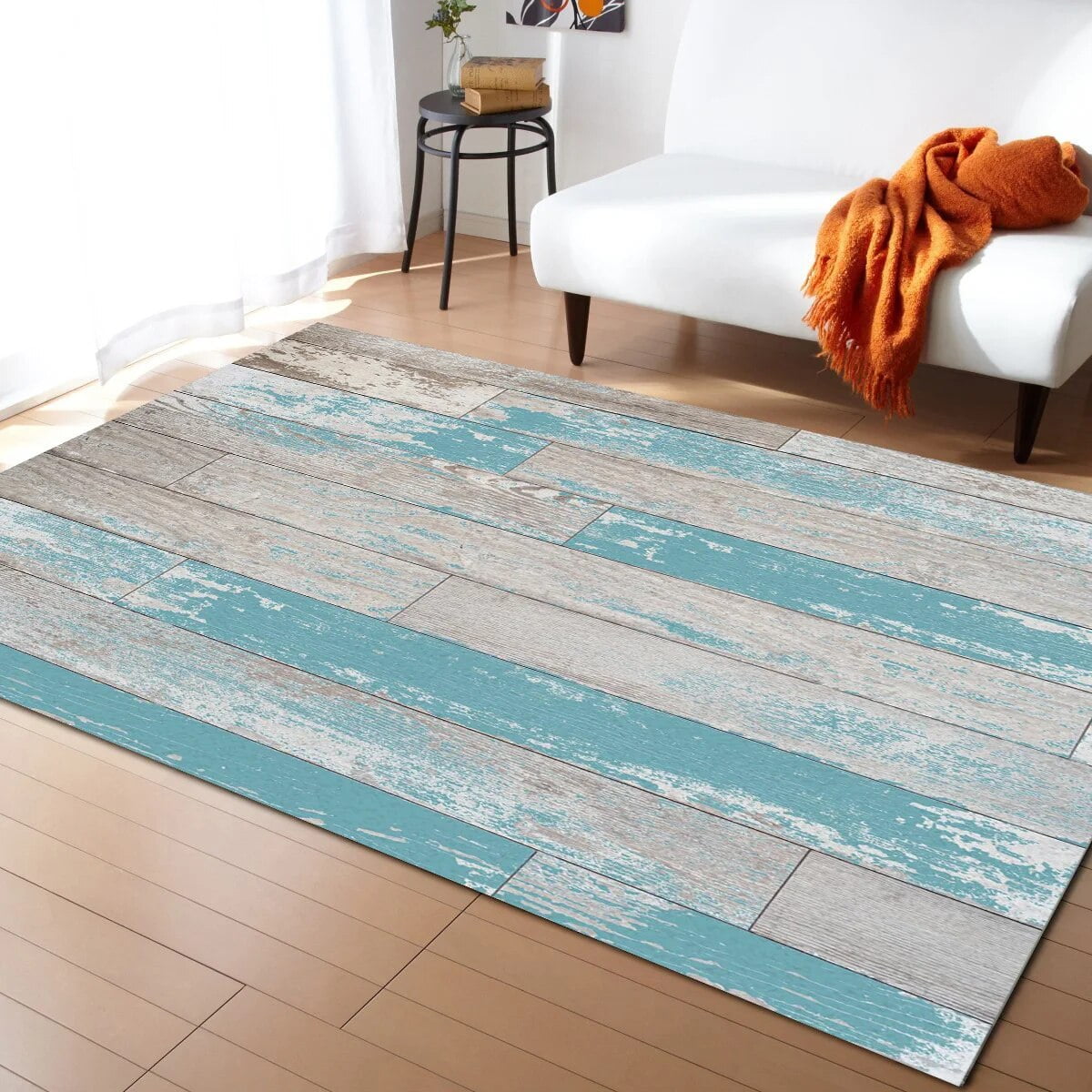 Coral velvet Brown Paint Turquoise Wood Living Room Floor Mat Children ...